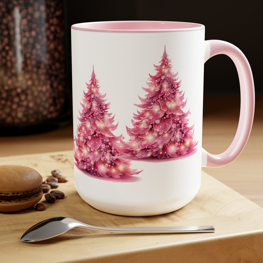 Pink Christmas Tree Mug, Two-tone Glossy Mugs, 15oz ~ - Etsy