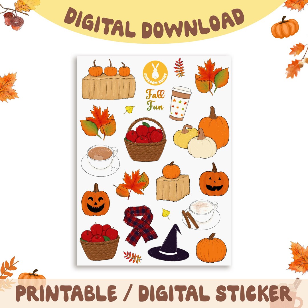 Digital Download | Printable Stickers | Fall Fun Sticker Sheet Pumpkin ...