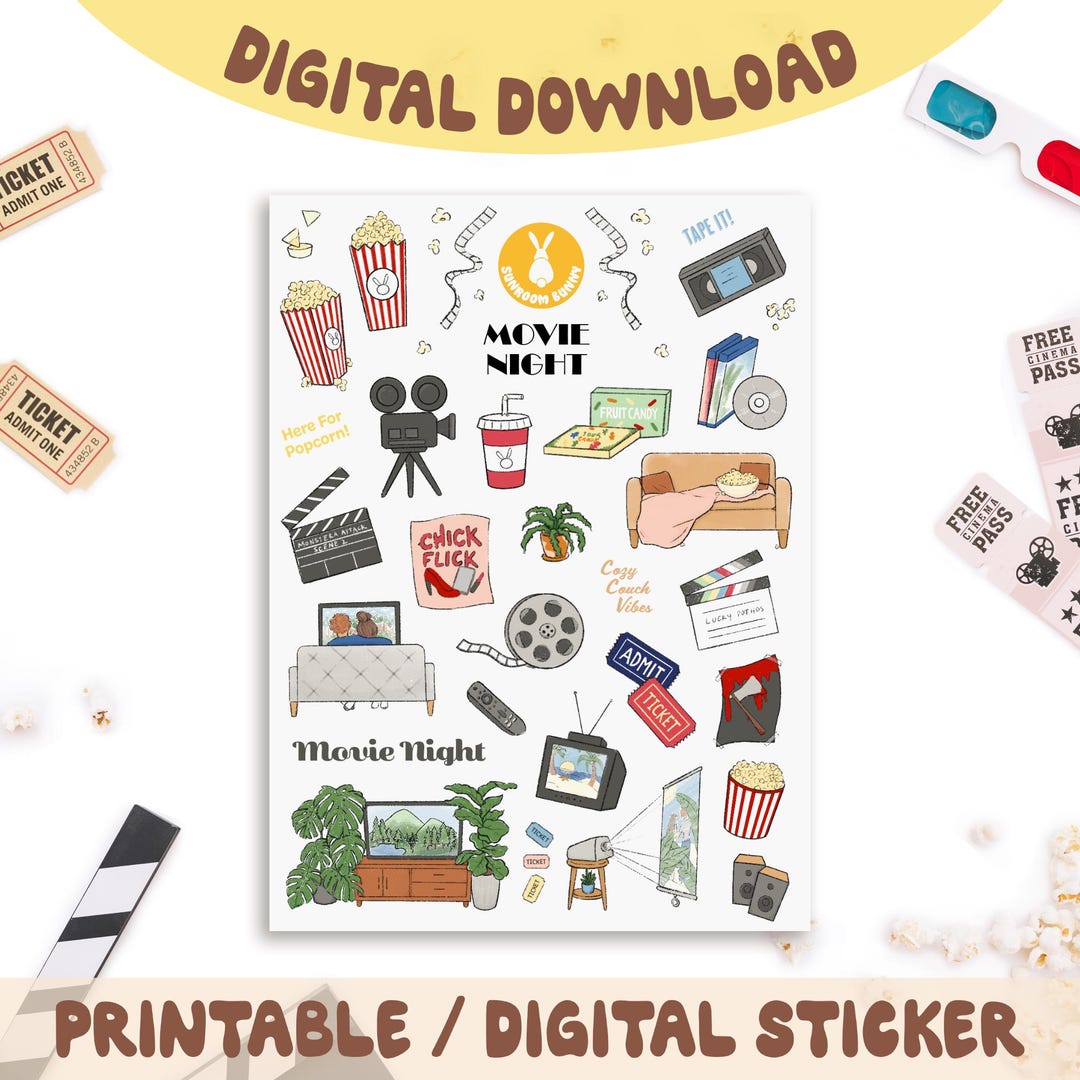 Digital Download | Printable Stickers | Movie Time Cinema Sticker Sheet ...