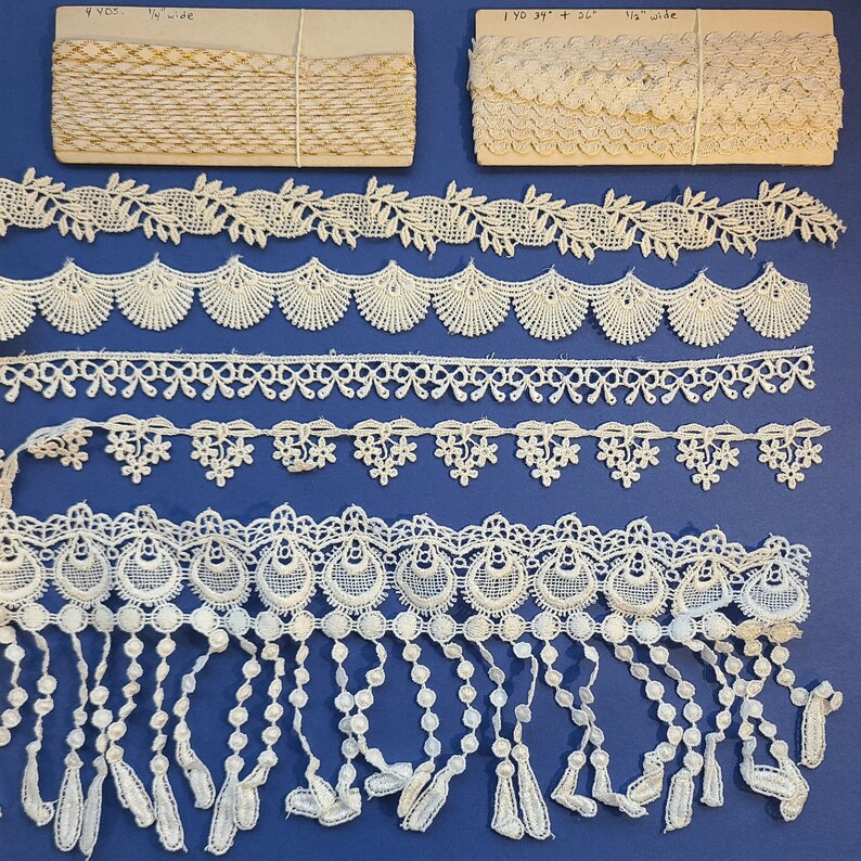 Rare Vintage Lace and Trims, Floral, White 5/16, Beige 1/2, 1/4 With ...