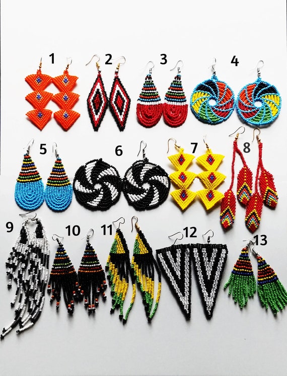13 Vibrant African Beaded Earrings Beaded Masai Earrings Maasai Earrings Zulu Earrings Etsy UK