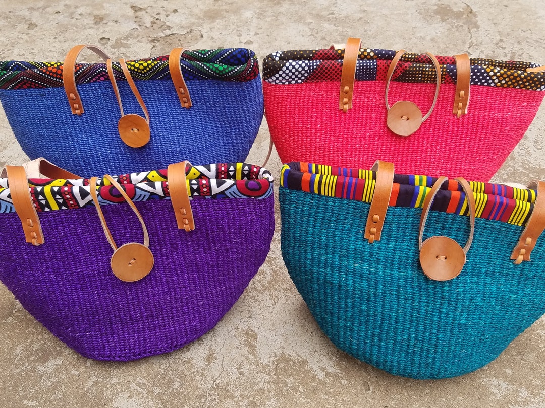 Sisal Ankara Bag, Handwoven African Shoulder Bag, Kiondo Bag - Etsy