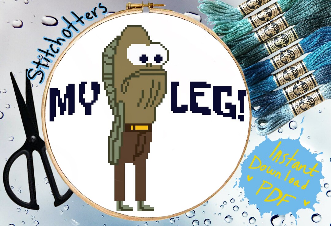 Modern Cross Stitch Pattern Funny Meme My Leg Fish PDF Download Geeky ...