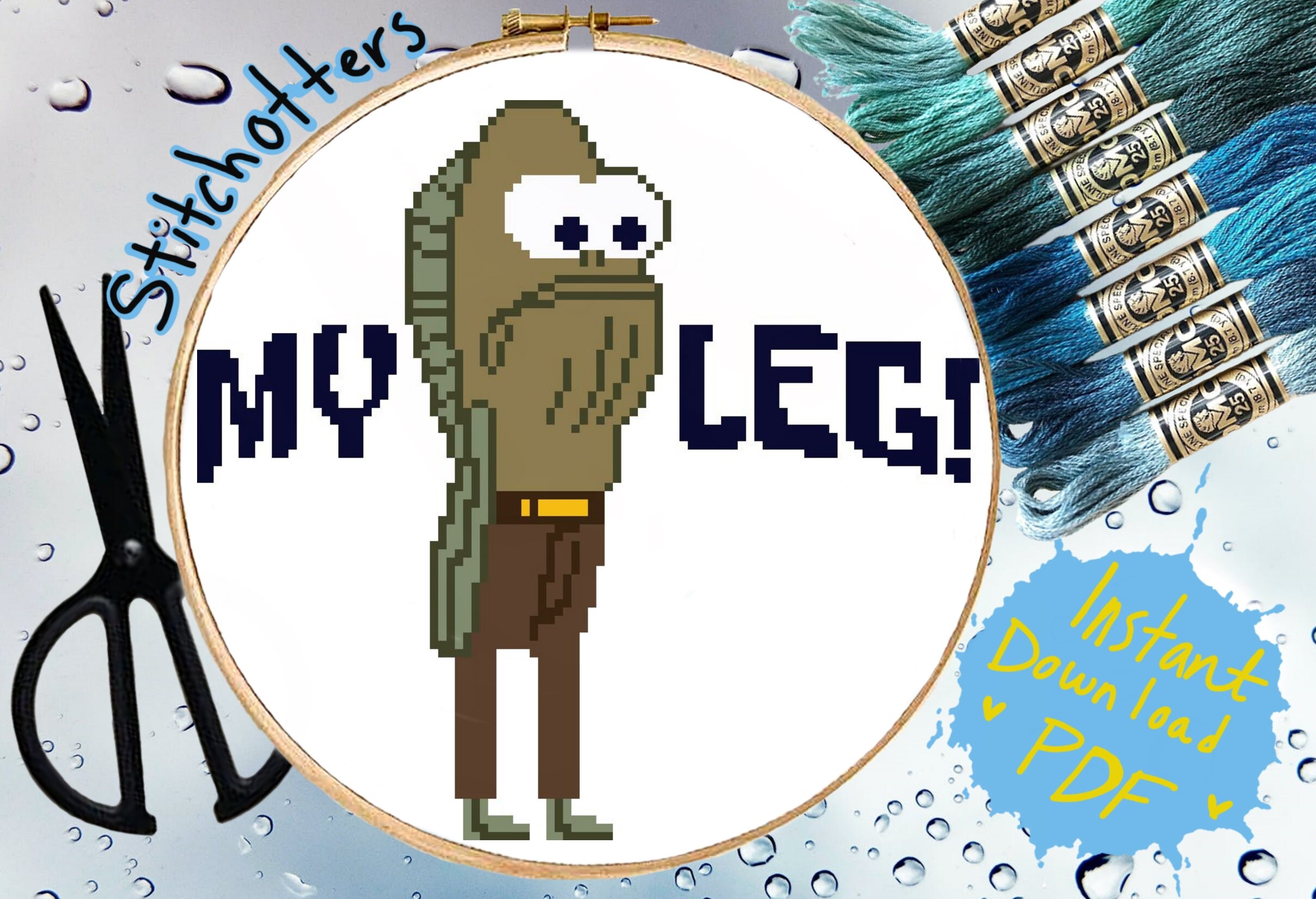 Modern Cross Stitch Pattern Funny Meme My Leg Fish PDF Download Geeky ...