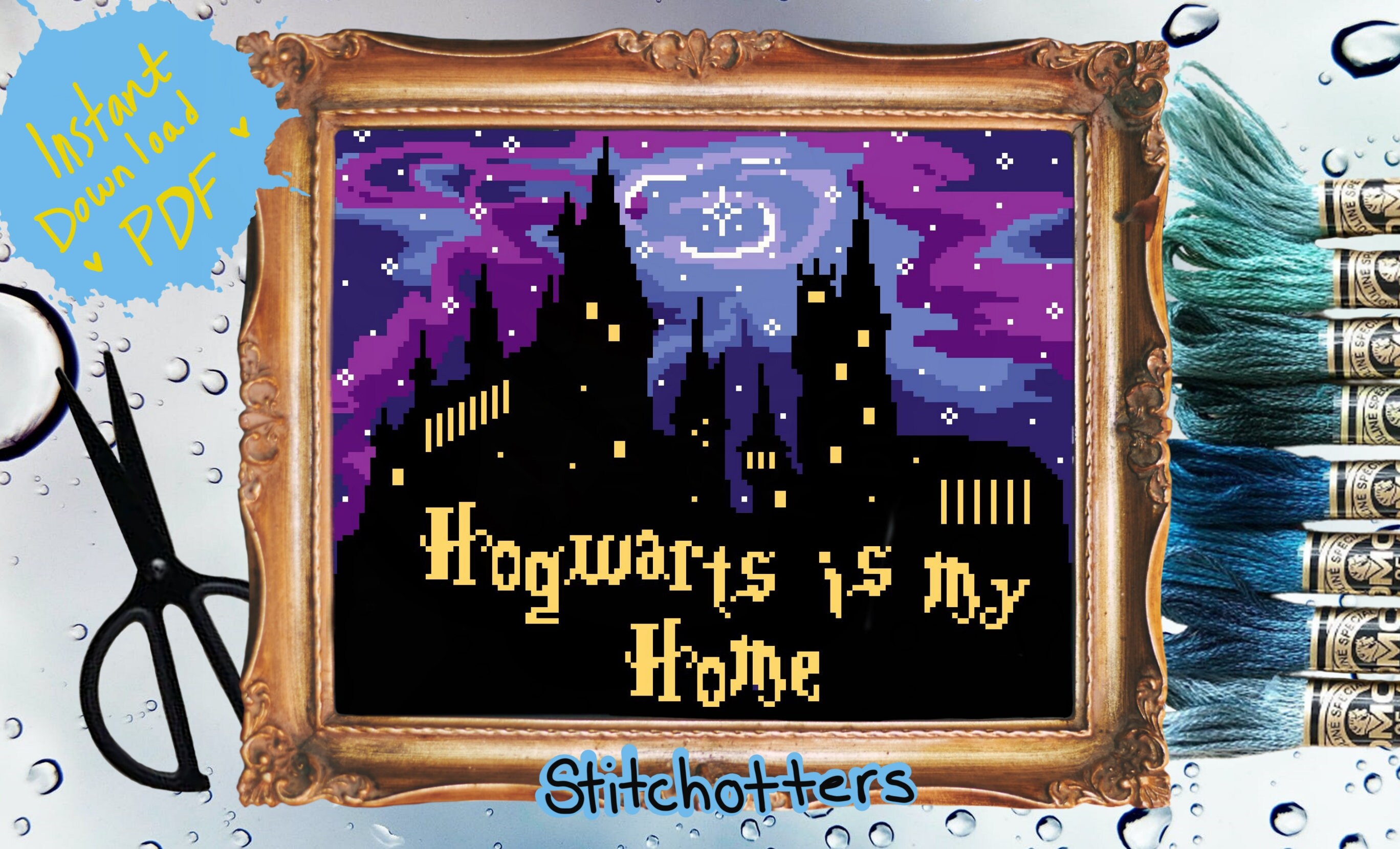 Modern Cross Stitch Pattern Wizarding Magic Castle Silhouette PDF ...