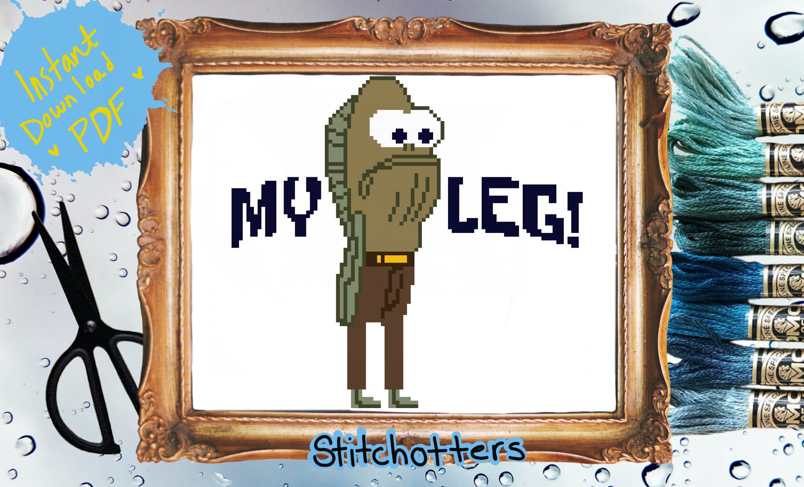 Modern Cross Stitch Pattern Funny Meme My Leg Fish PDF Download Geeky ...
