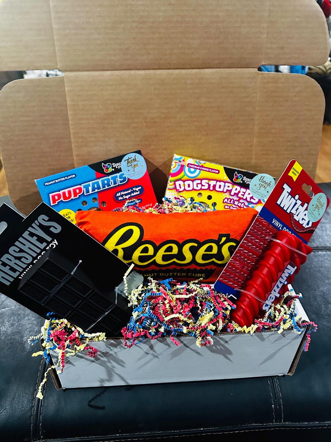 Candy Themed Dog Gift Box: Plush Toys, Squeak Toys and Tasty Dog Treats ...
