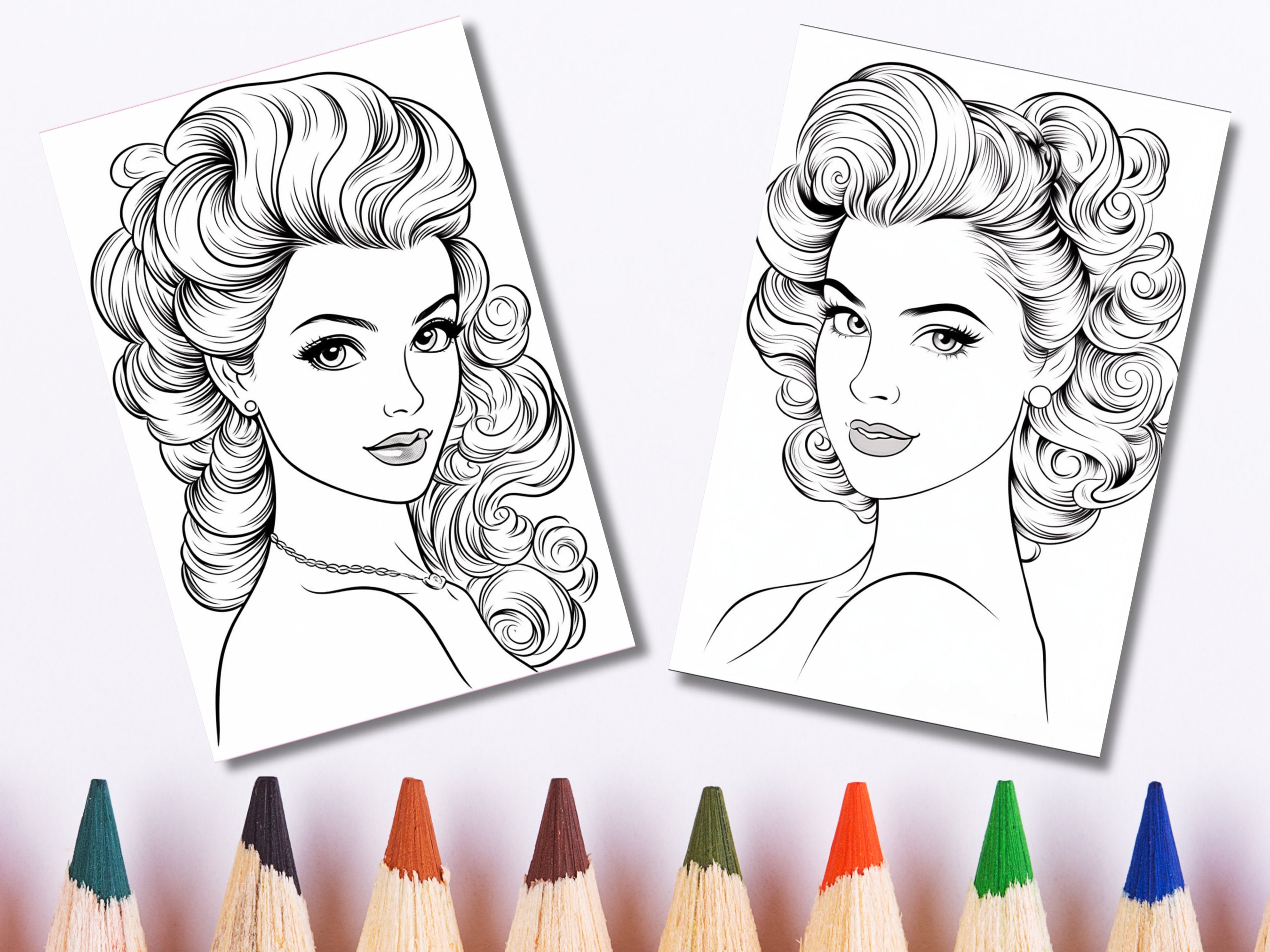 Coloring Page for Women Retro Hairstyles Coloring Book - Etsy