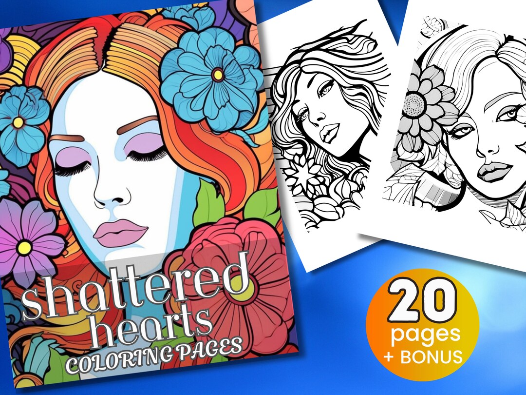 Coloring Book for Women, Shattered Hearts Coloring Pages, Healing ...