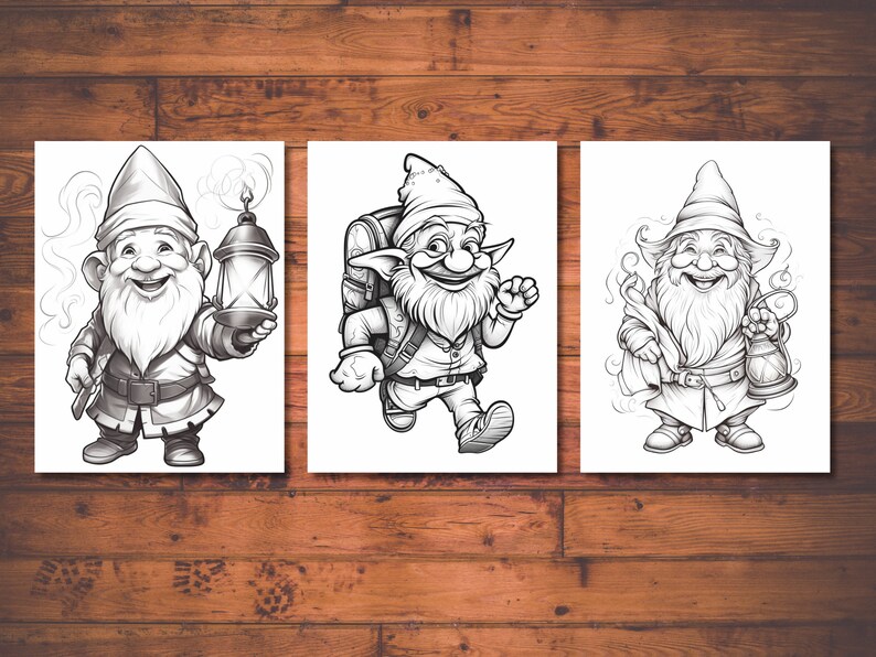 Gnome Coloring Book, Printable Coloring Pages for Adults, Kids Coloring ...