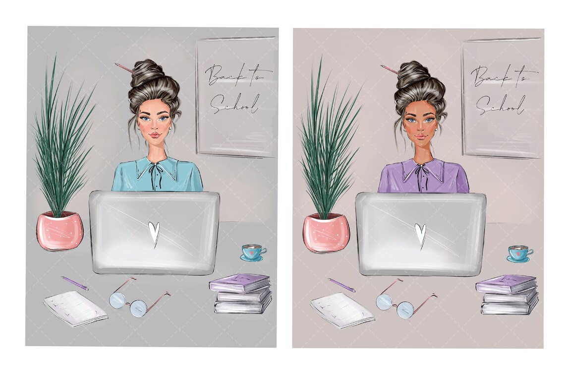 Back to School Clipart Teacher Clipart Girl and Laptop Lady - Etsy