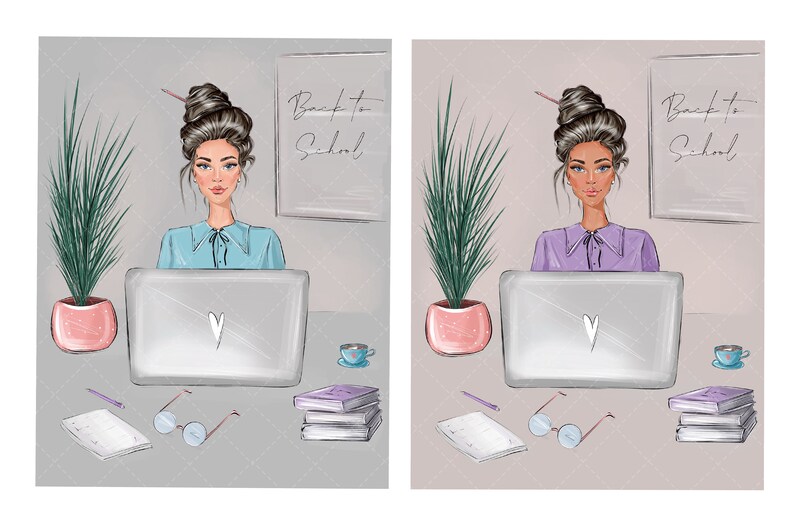 Back to School Clipart Teacher Clipart Girl and Laptop Lady - Etsy