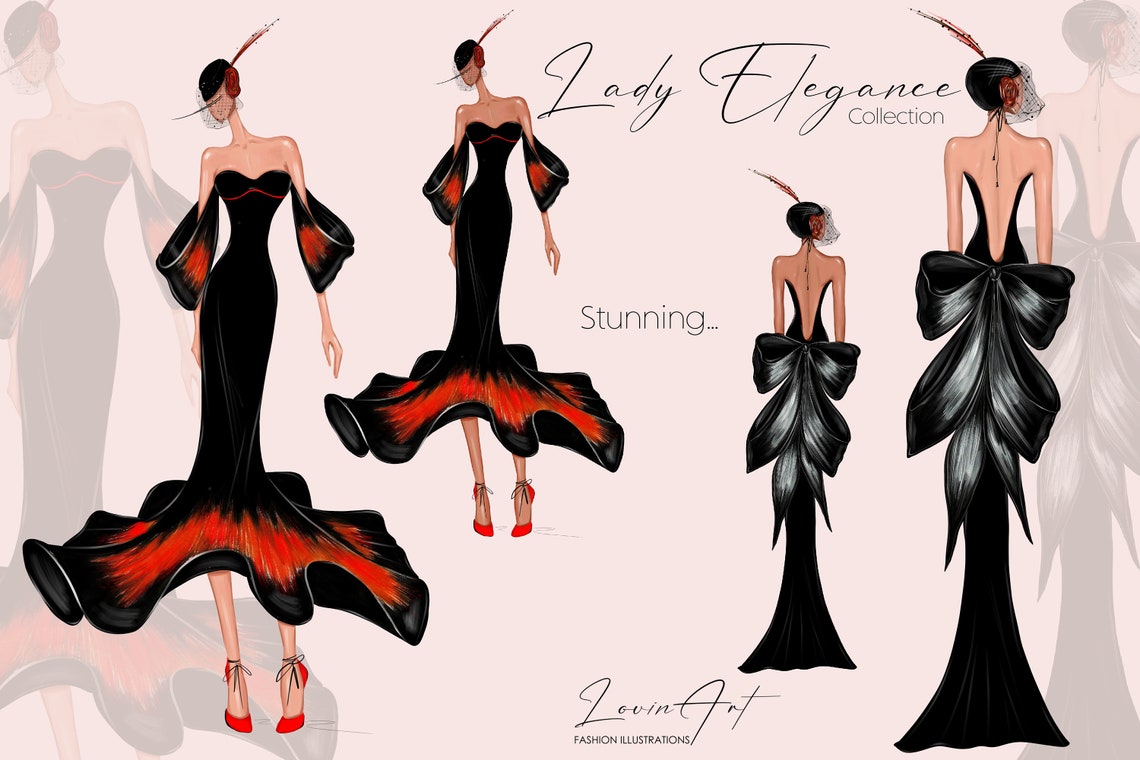 Fashion Girl Clipart Black Dress Fashion Illustration Black - Etsy