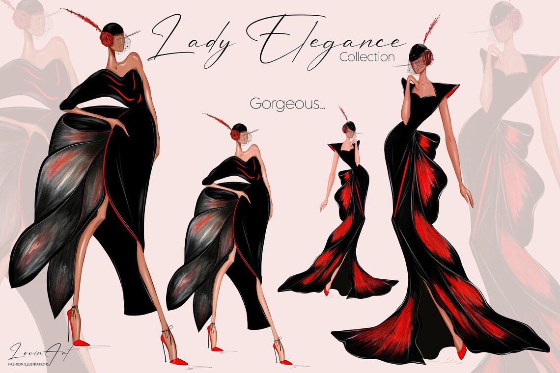 Fashion Girl Clipart Black Dress Fashion Illustration Black - Etsy