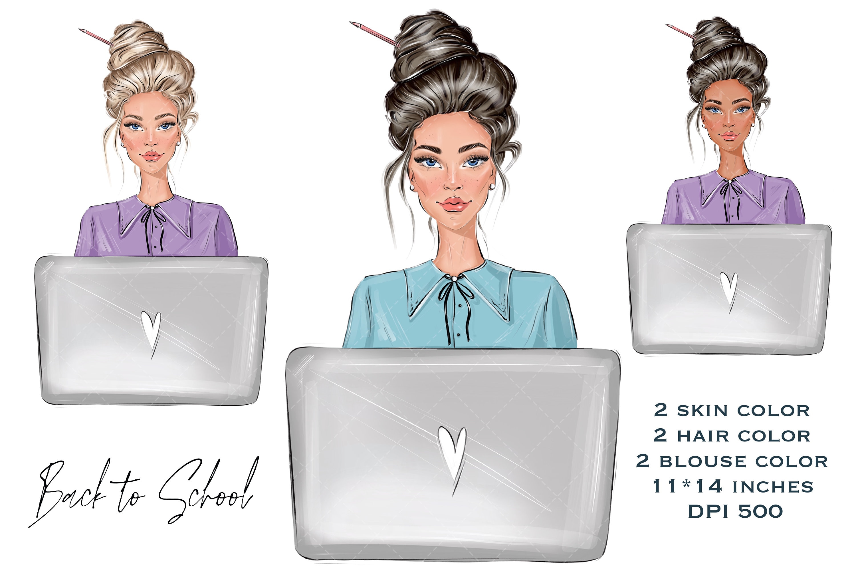 Back to School Clipart Teacher Clipart Girl and Laptop Lady - Etsy