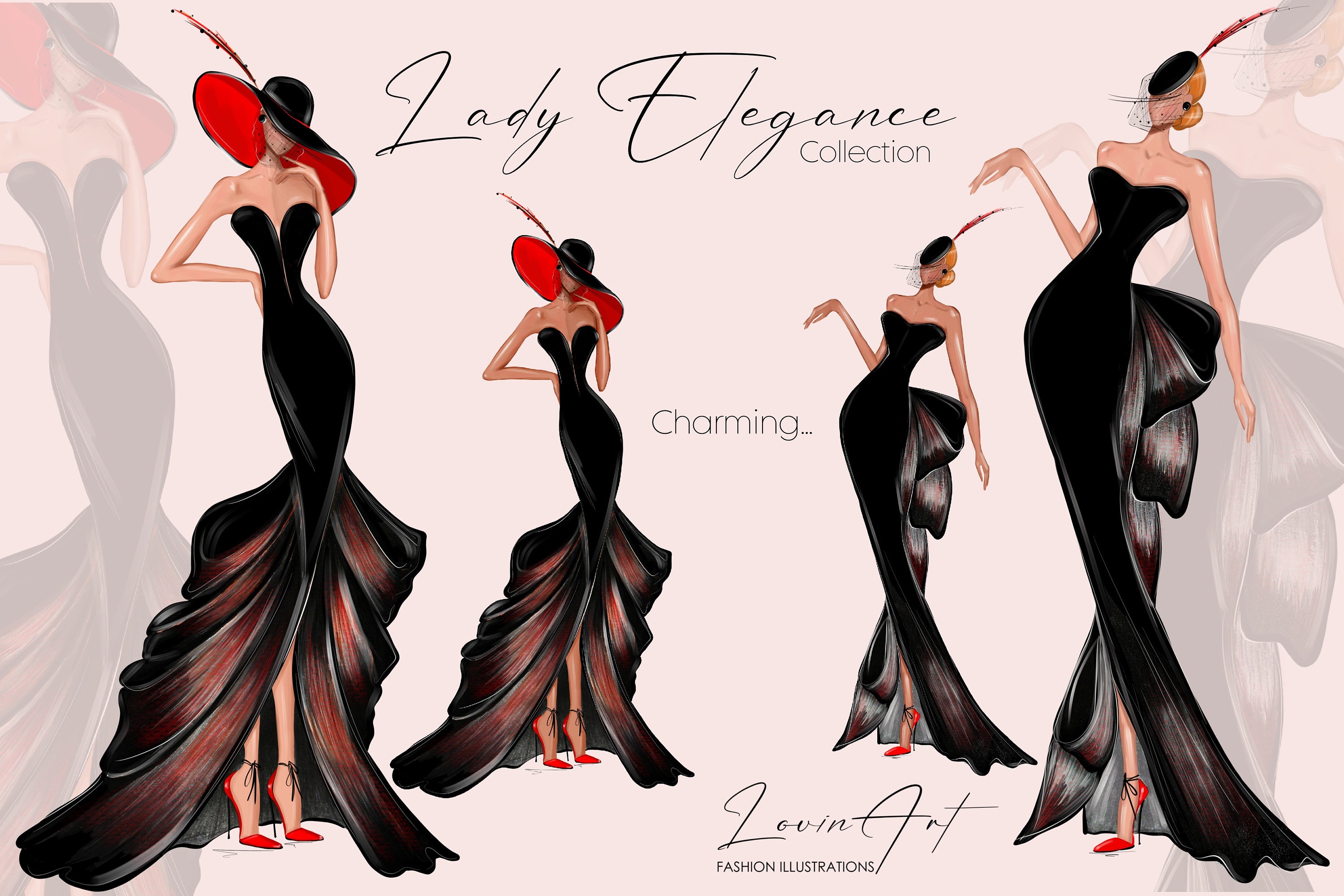 Fashion Girl Clipart Black Dress Fashion Illustration Black - Etsy
