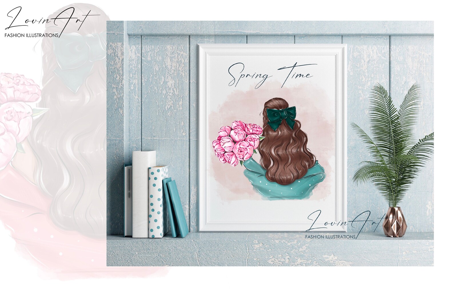 Girl With Flowers Clipart, Fashion Girl Clipart, Spring Illustration ...