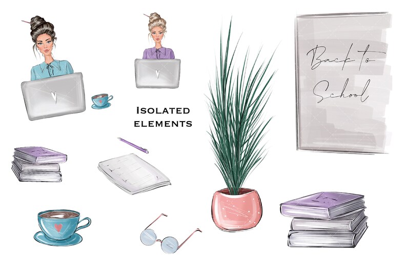 Back to School Clipart Teacher Clipart Girl and Laptop Lady - Etsy