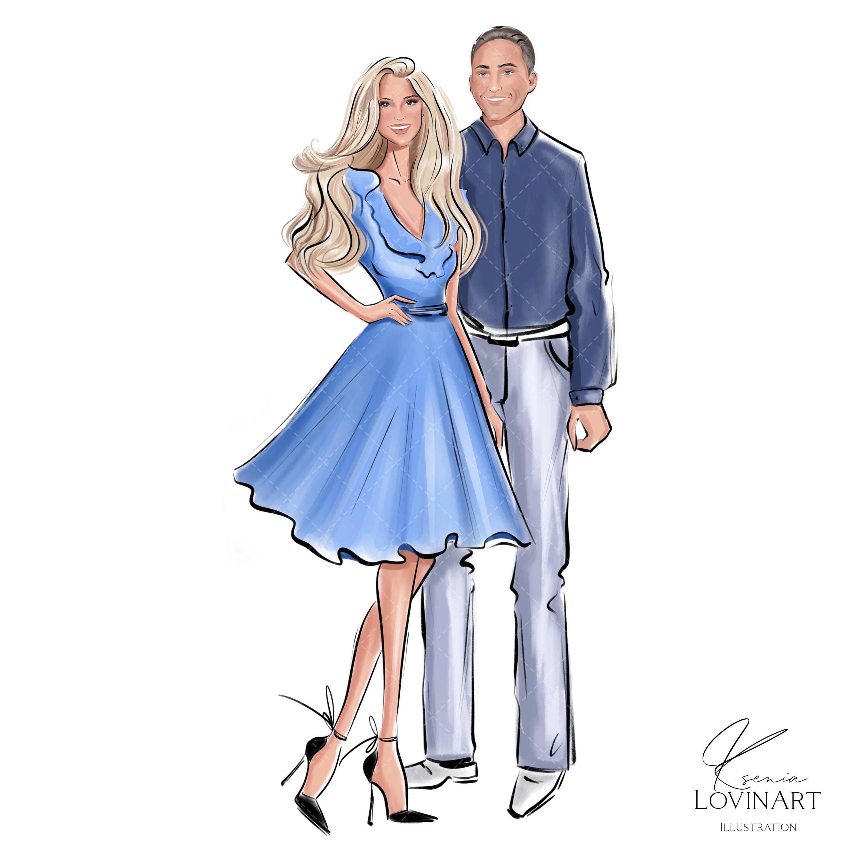 Custom Couple Fashion Illustration, Customised Couple Sketch, Digital ...