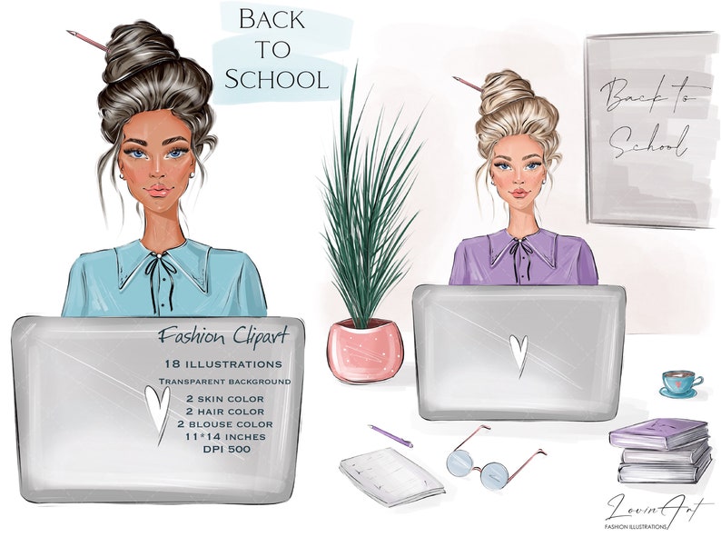 Back to School Clipart Teacher Clipart Girl and Laptop Lady - Etsy