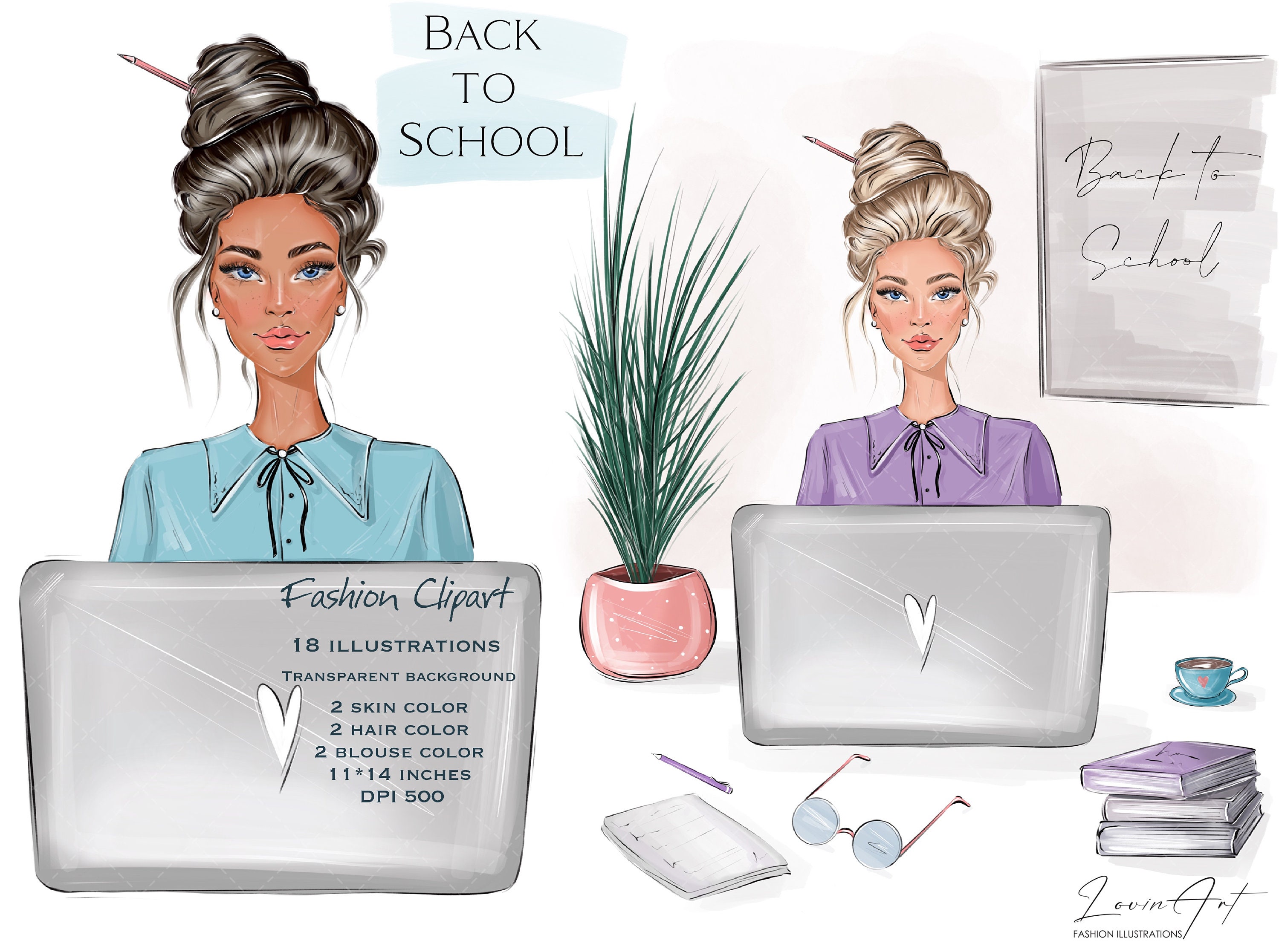 Back to School Clipart Teacher Clipart Girl and Laptop Lady - Etsy
