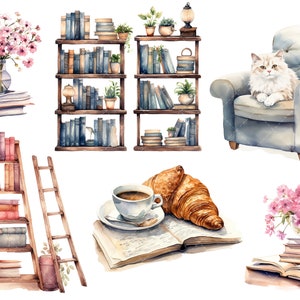 Watercolor Clipart, Book Lover, Planner Stickers, Girl Reading Book ...