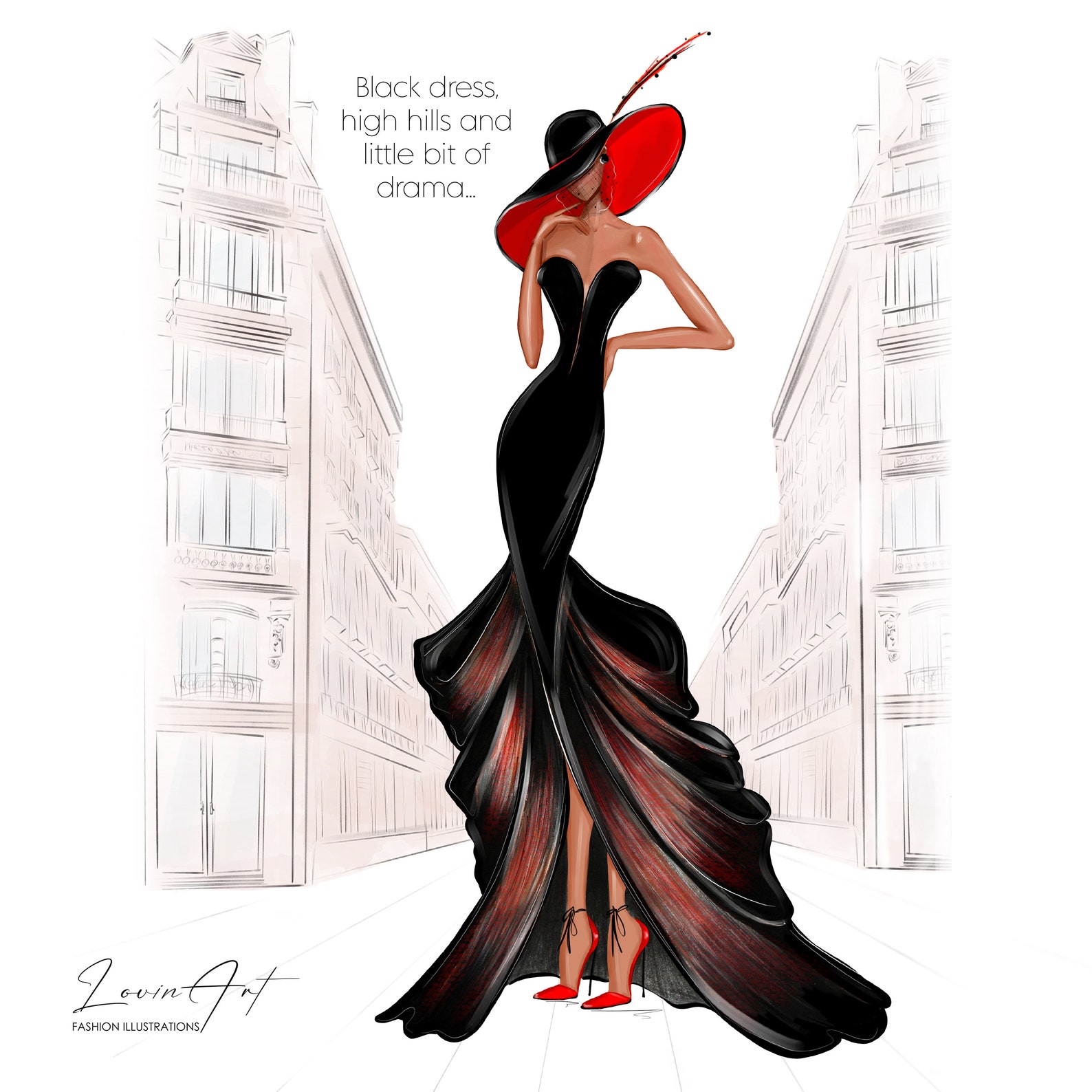 Fashion Girl Clipart, Lady in Long Black Evening Dress, Elegant Woman ...