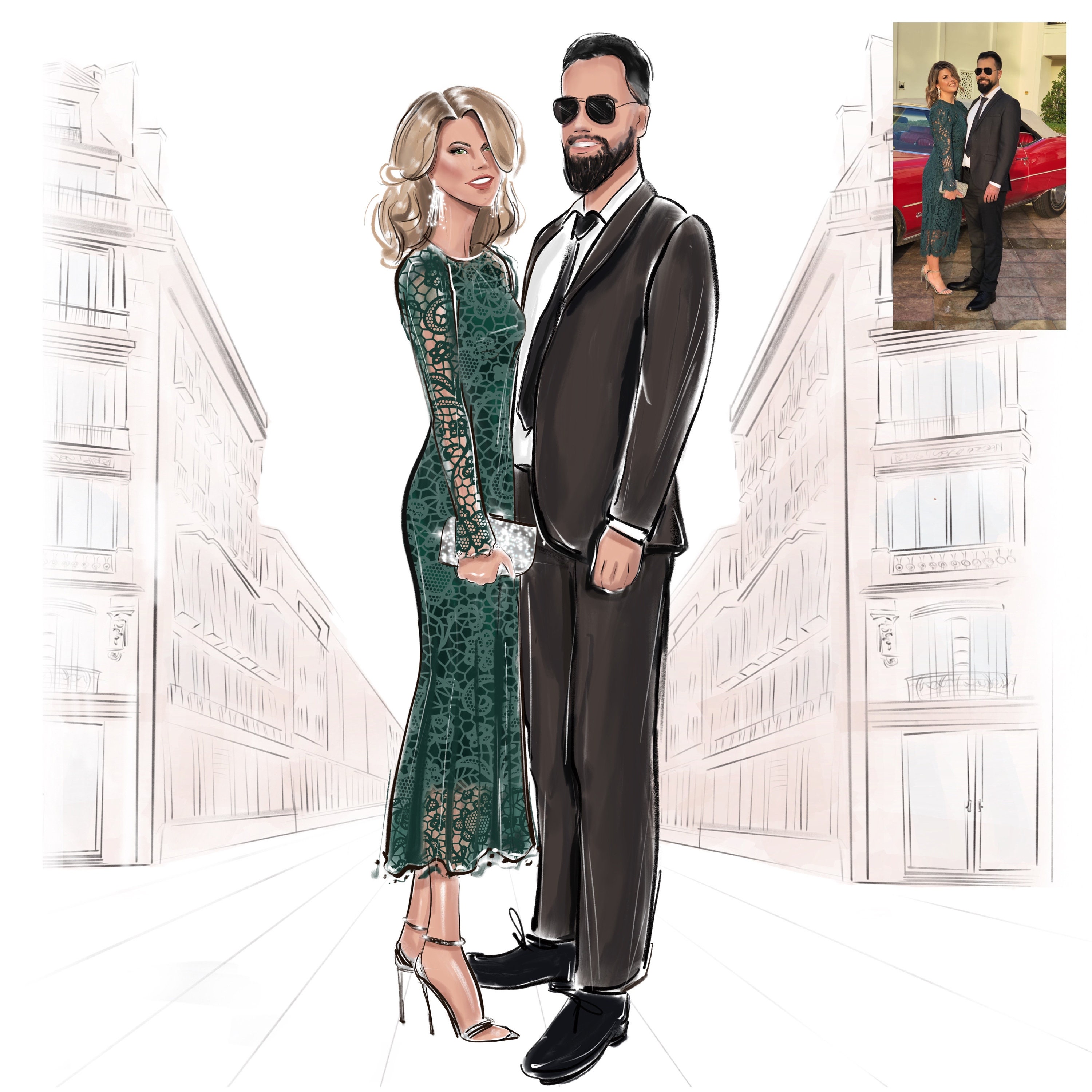 Custom Couple Fashion Illustration, Customised Couple Sketch, Digital ...