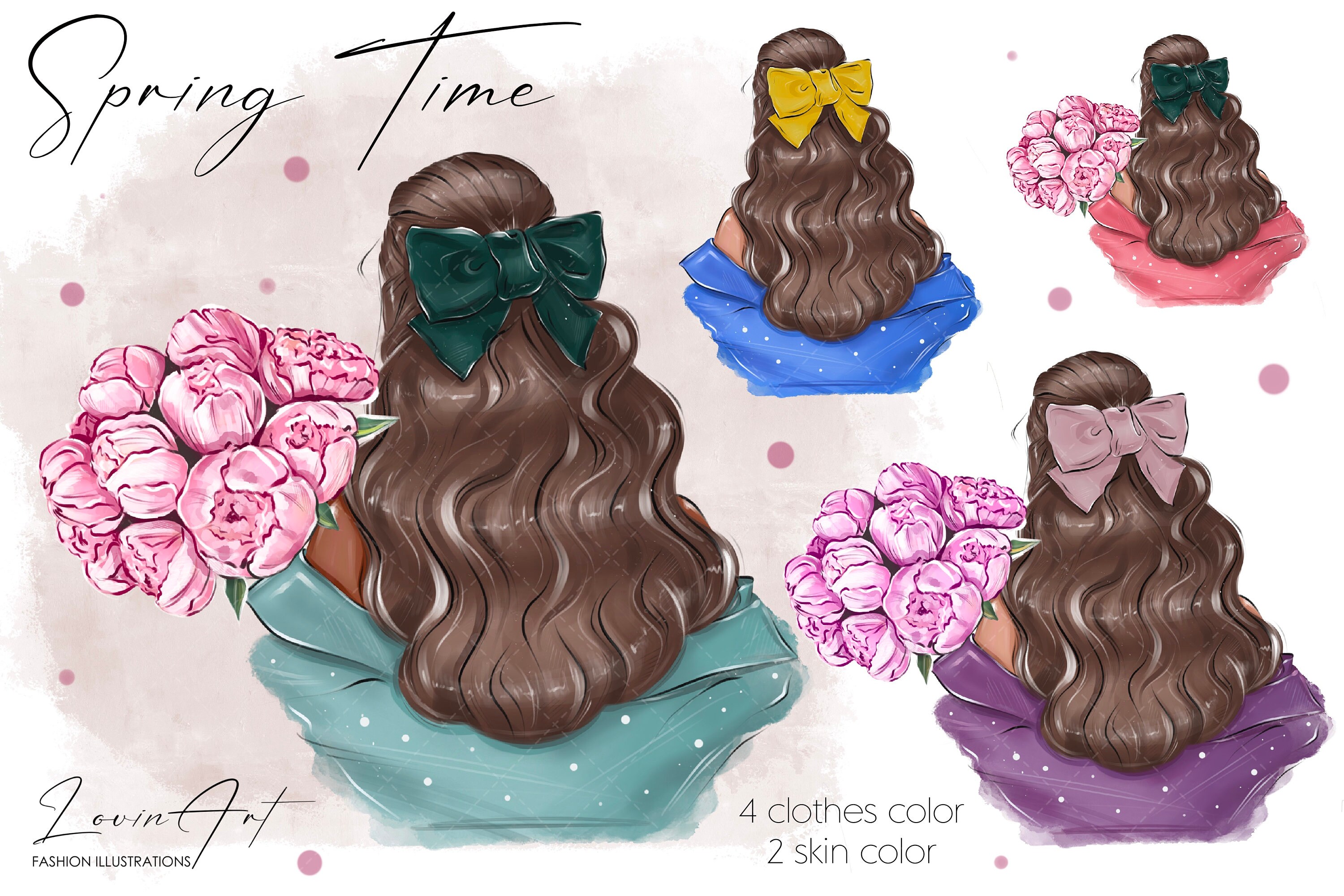Girl With Flowers Clipart, Fashion Girl Clipart, Spring Illustration ...