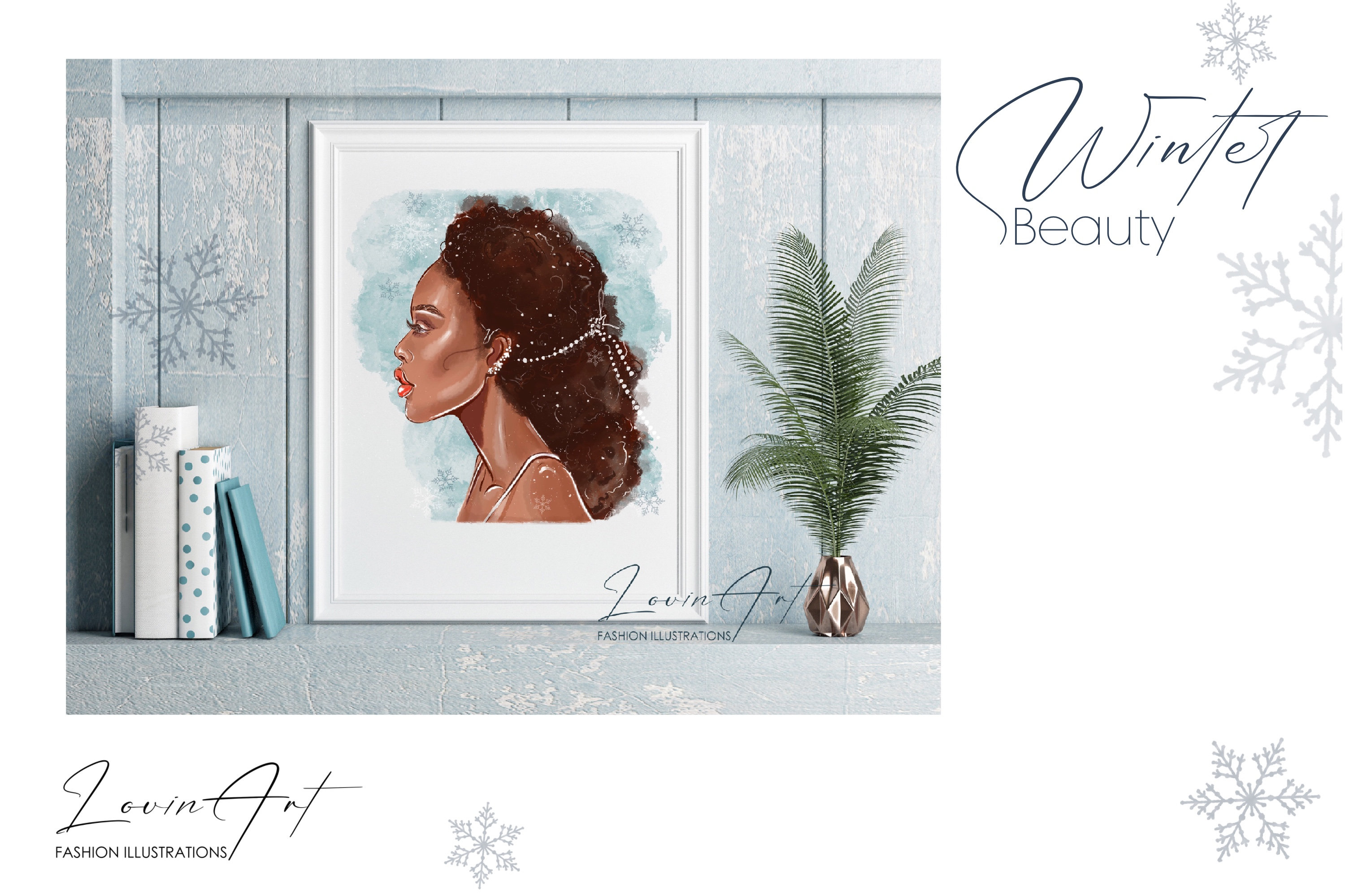Black Girl Winter Clipart, African American Woman, Snow Flakes, Digital ...