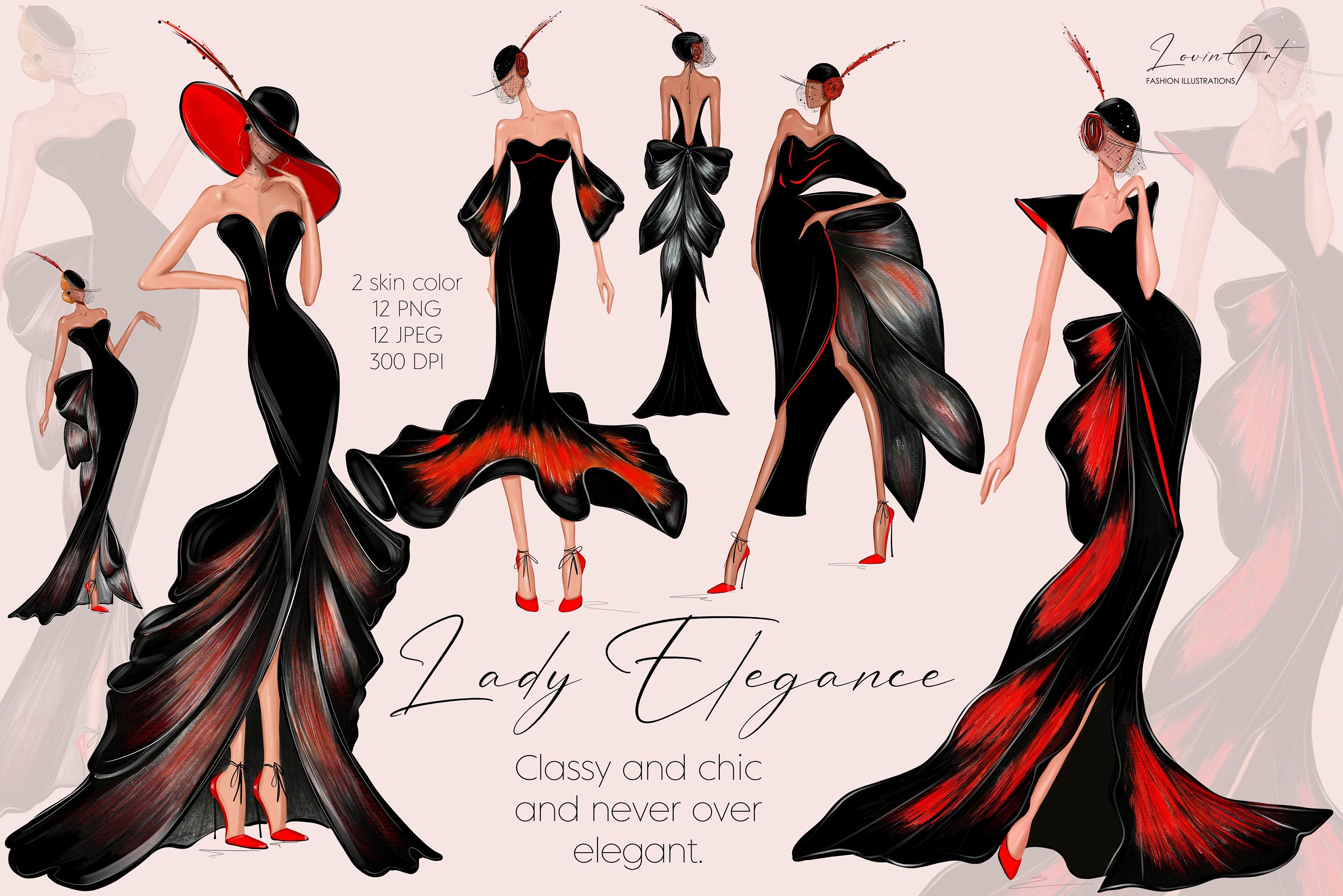 Fashion Girl Clipart Black Dress Fashion Illustration Black - Etsy