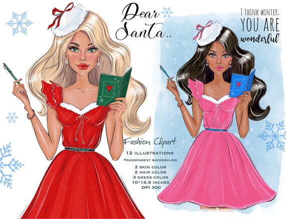 Christmas Girl Clipart Santa Girl Fashion Winter - Etsy