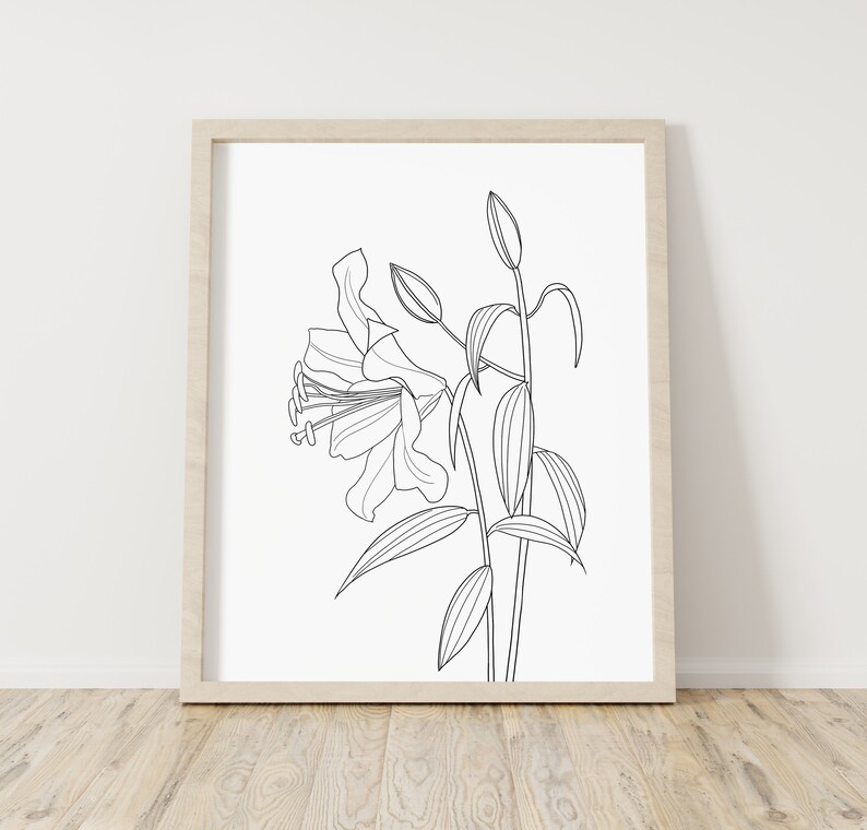 Lily Flower Modernsingle Line Arttreeprintable Wall | Etsy