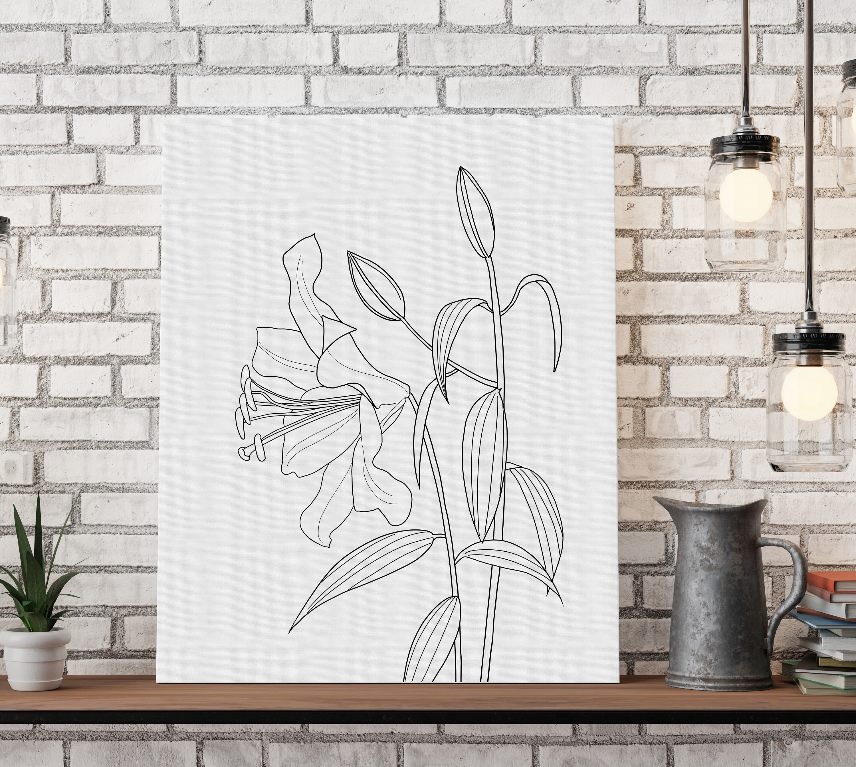 Lily, Flower, Modern,single Line Art,tree,printable Wall Art,plant ...