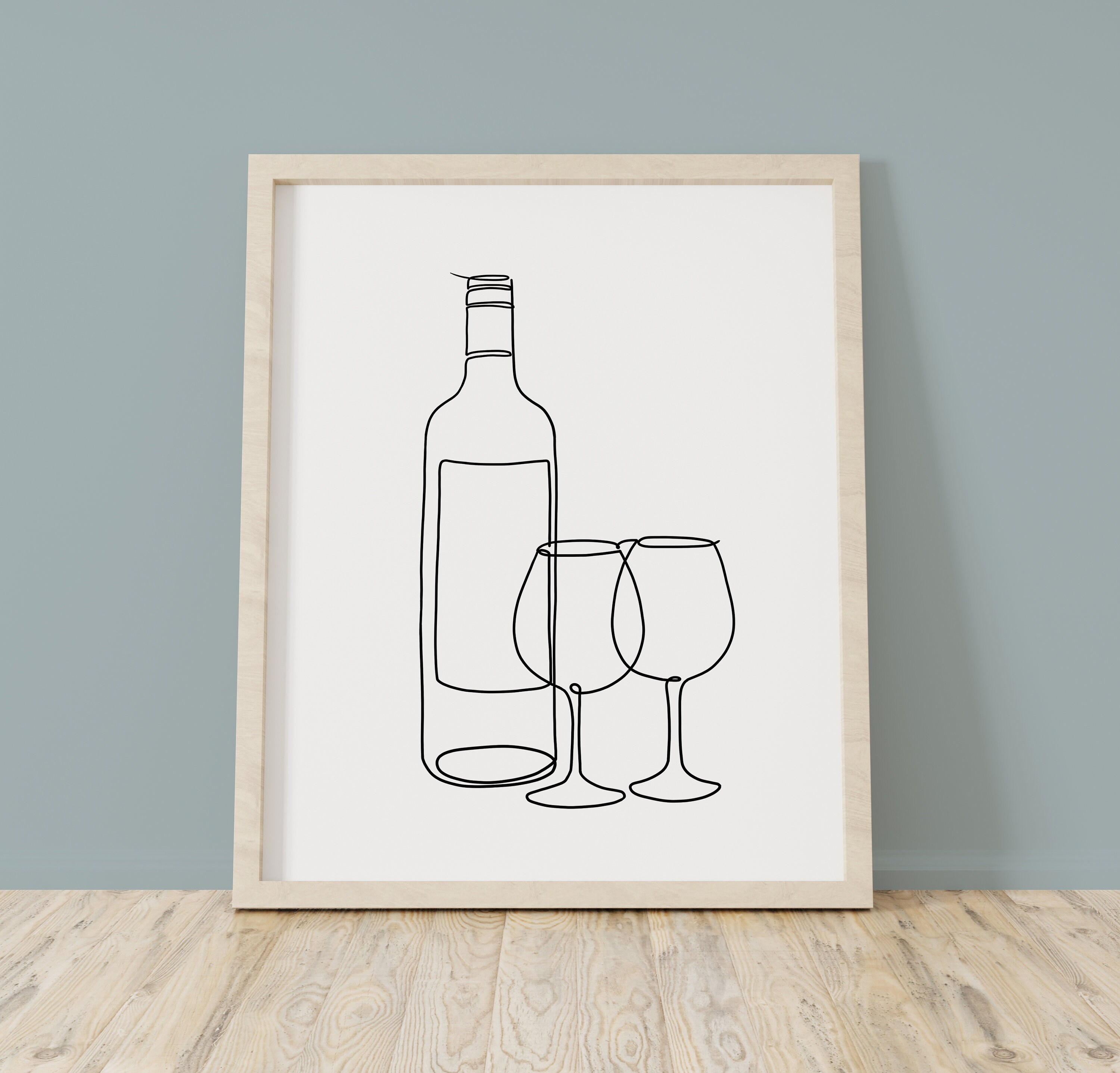 Wine Bottle,wine Glass,single Line Art,printable Wall Art, Digital ...
