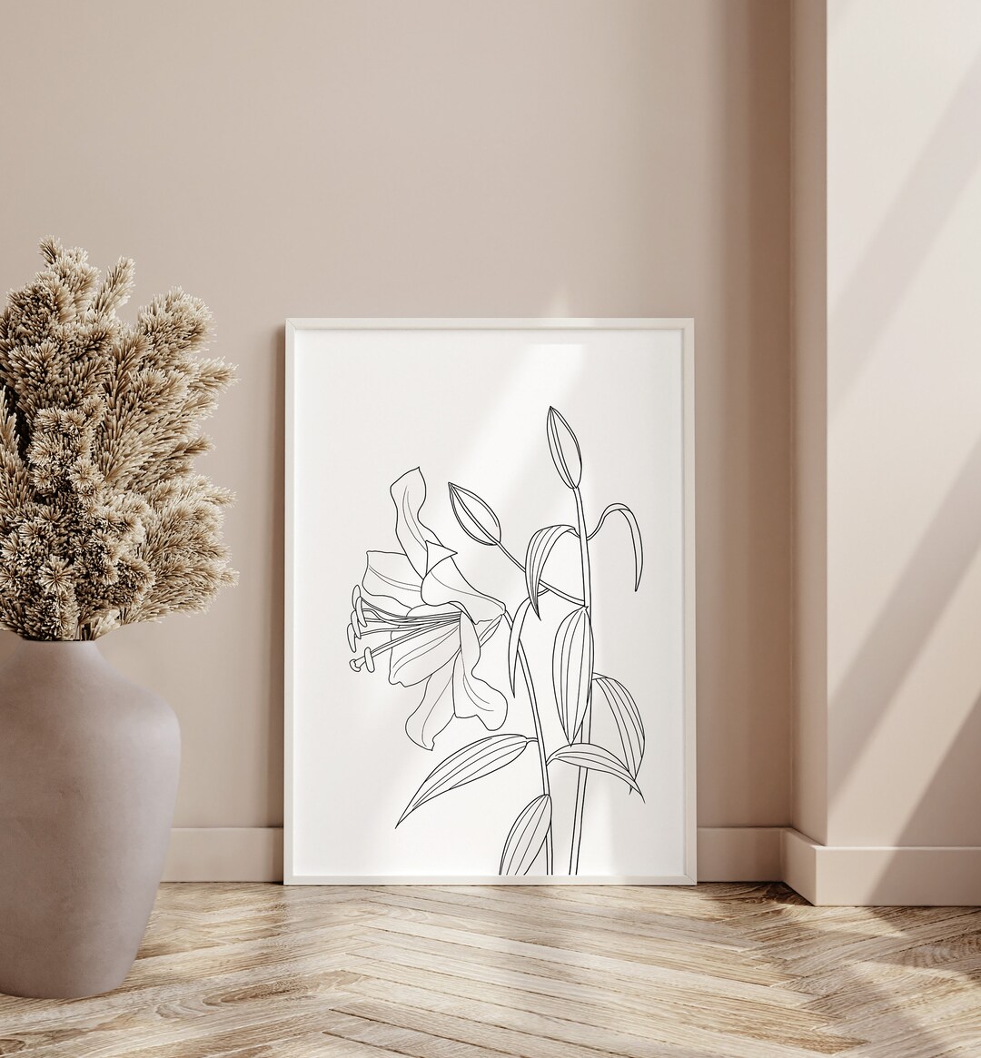 Lily, Flower, Modern,single Line Art,tree,printable Wall Art,plant ...