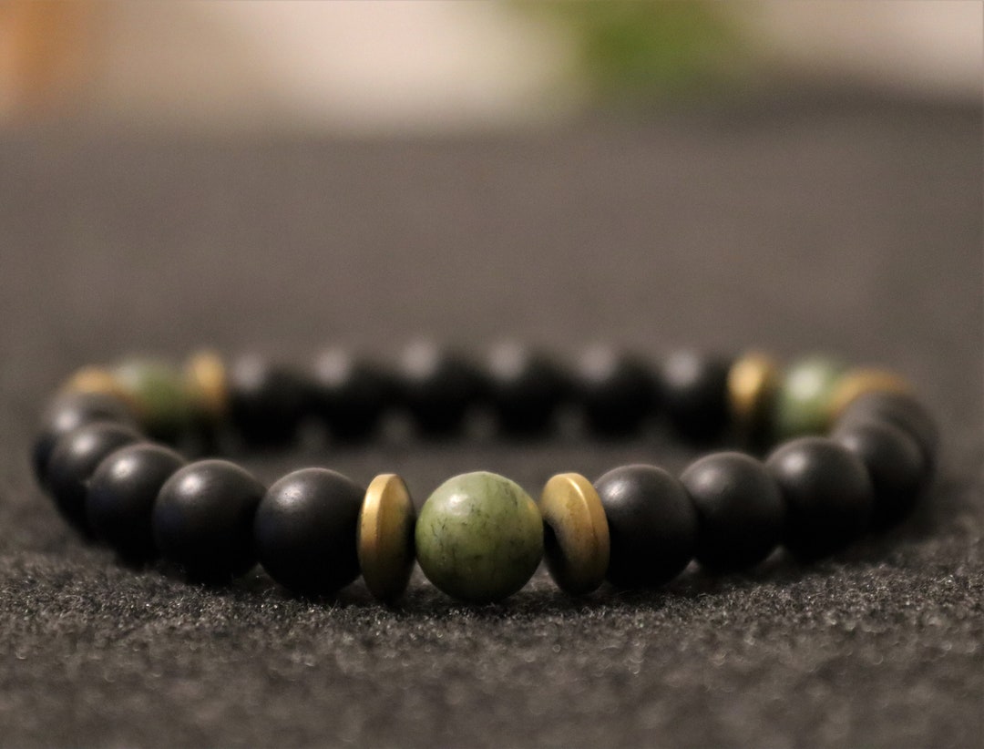 Matte Black Onyx and Jade Bracelet: Balance Bracelet for Men, Gemstone ...
