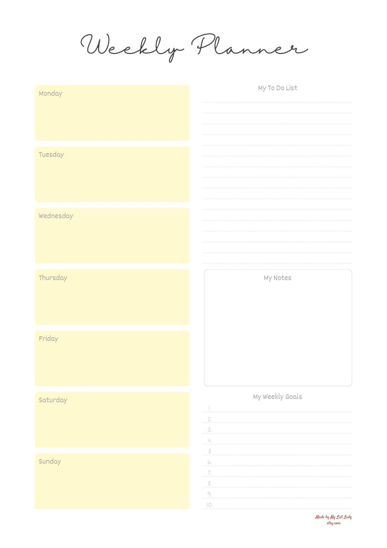 Minimalist Weekly Schedule, to Do List, Week at A Glance, Printable ...