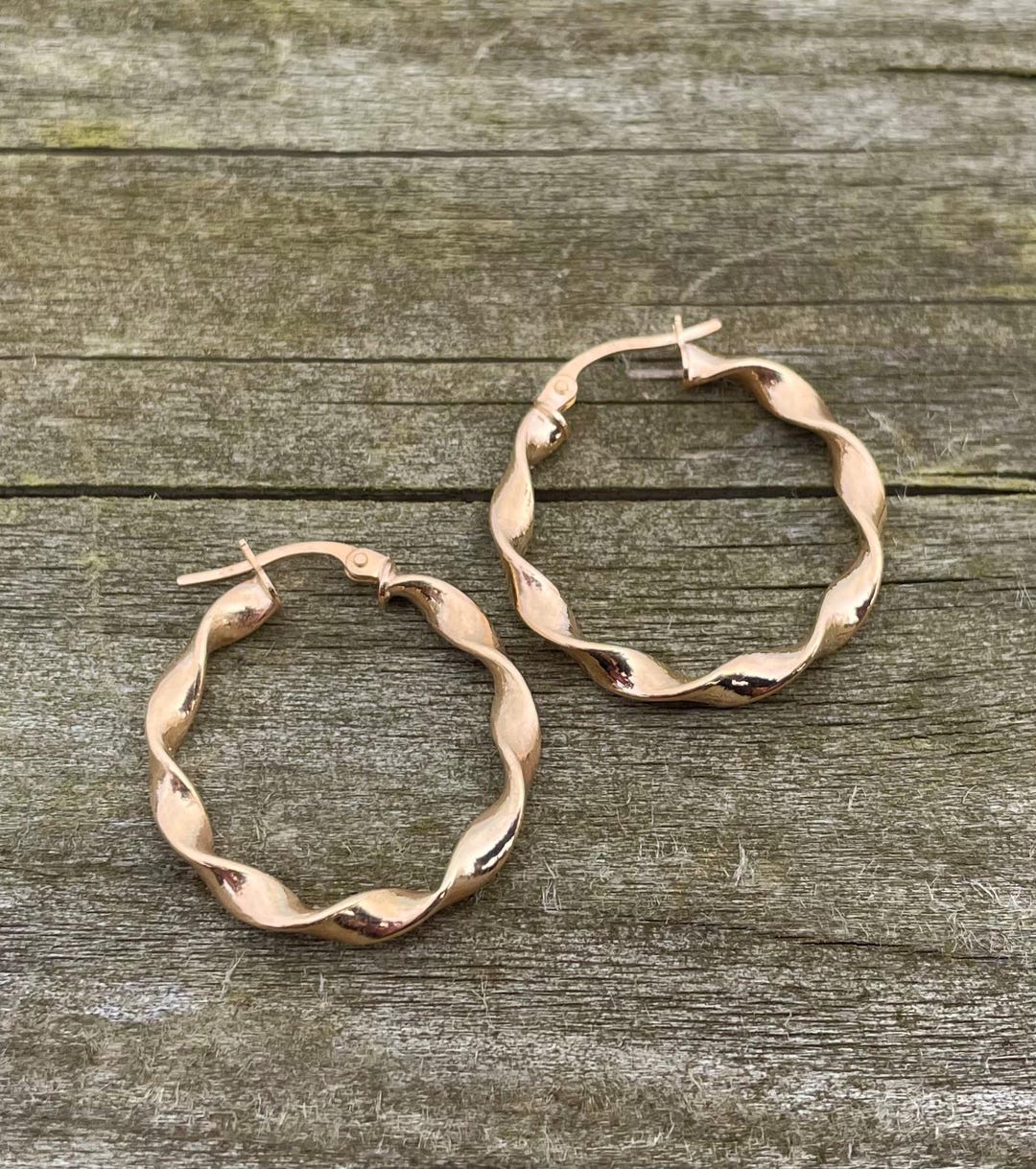 9ct Gold Twist Hoop Earrings: 25mm Solid Gold Hinged Hoops - Etsy