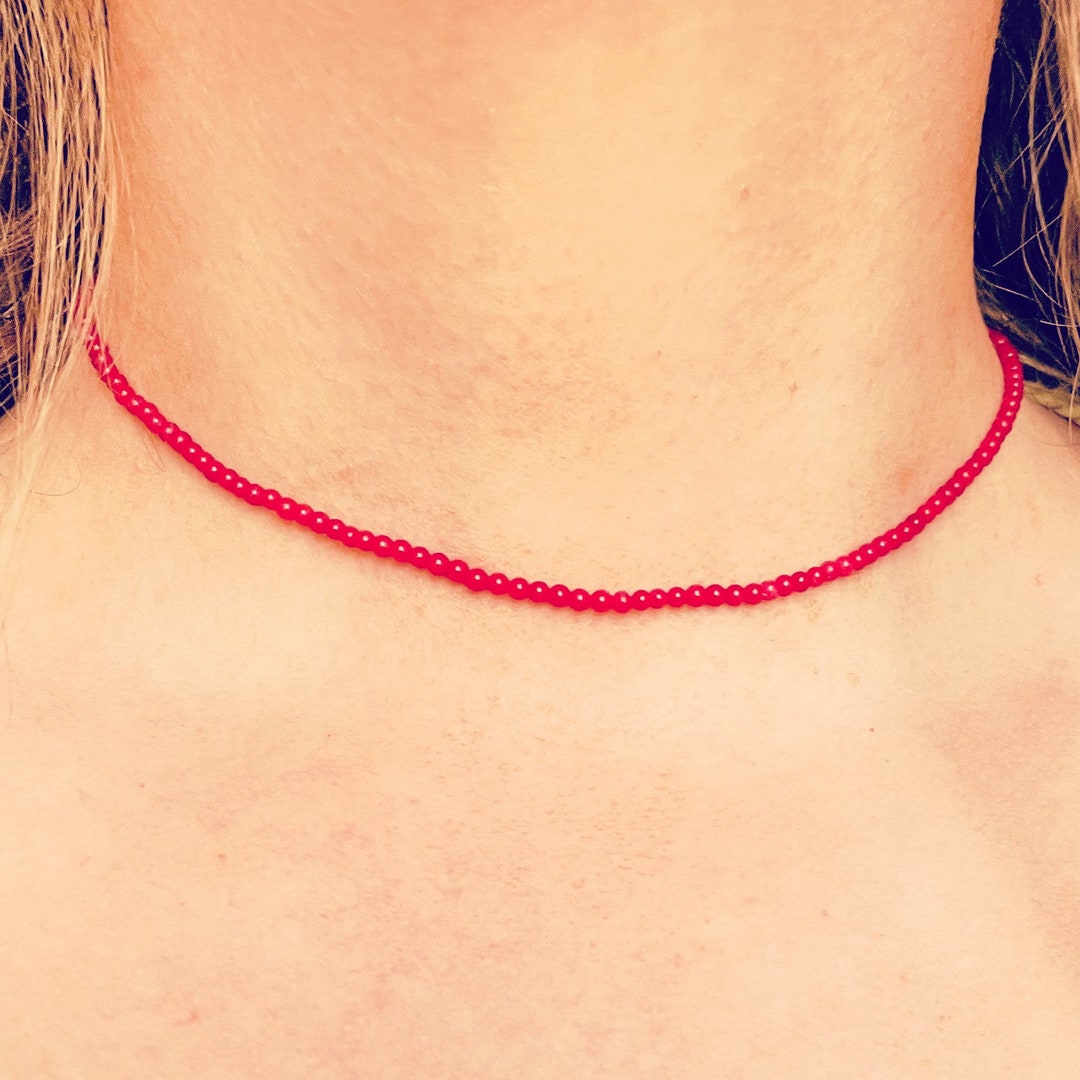 Tiny Red Coral Choker Necklace Tiny 2mm Gemstone Bead Choker - Etsy