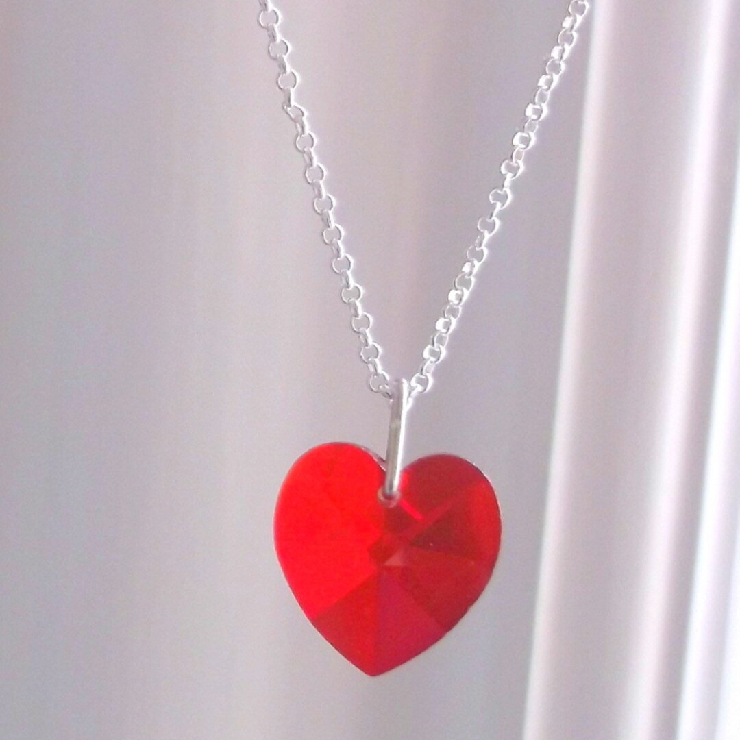 Red Swarovski Crystal Heart Pendant Necklace: Sterling Silver Chain - Etsy