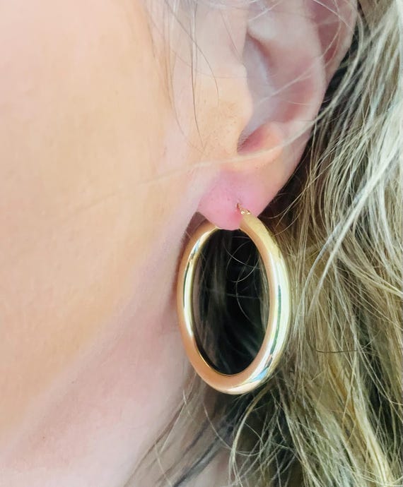 9ct Gold 4mm Large Hoop Earrings Solid 9ct Gold Thick Large Hinged Hoop Earrings 48mm Gold Hoops 57mm Gold Hoopd Etsy