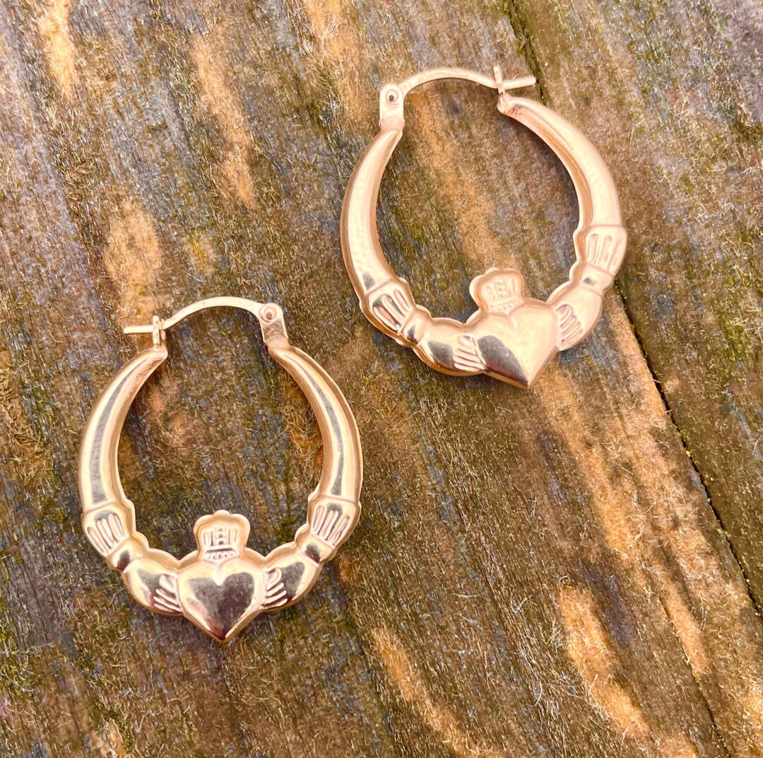 9ct Gold Claddagh Hoop Earrings: Creole Style - Etsy