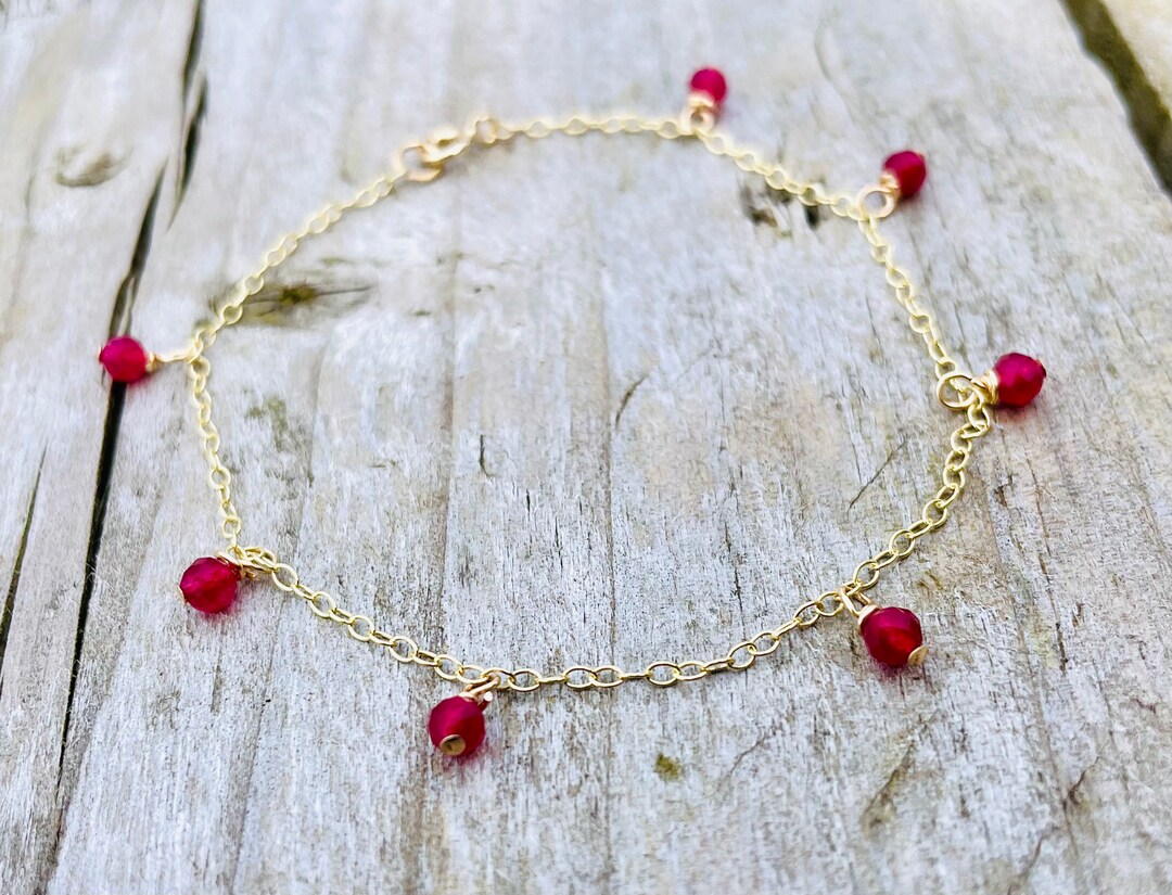 Ruby 9ct Gold Bracelet With Tiny Faceted Ruby Beads, 9ct Solid Gold ...