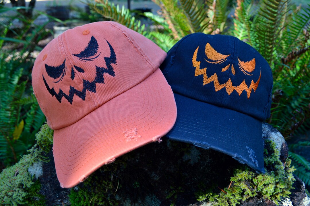 Jack O' Lantern Embroidered Baseball Hat, Spooky Pumpkin Halloween ...