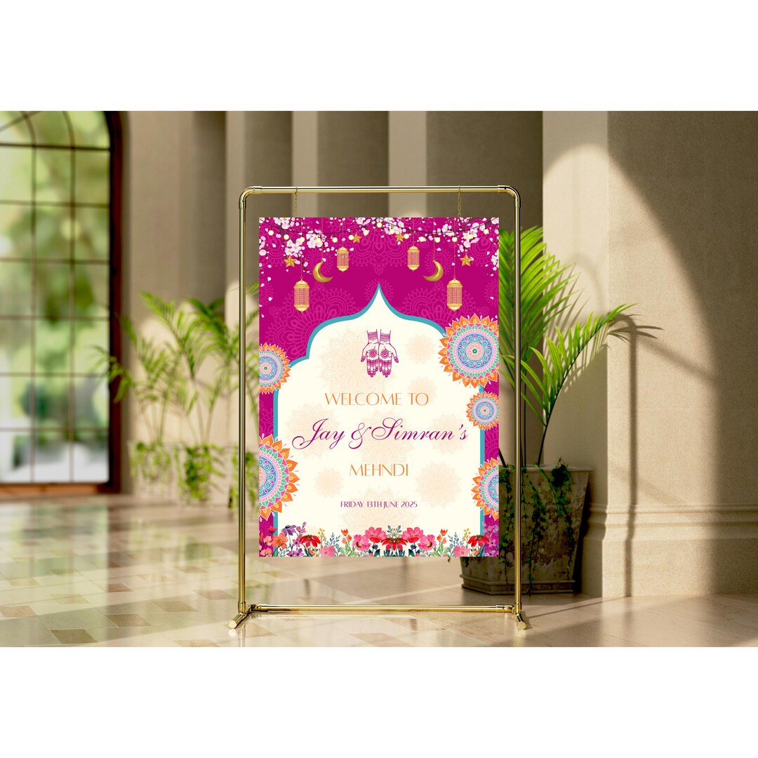 Editable Mehndi Sign , Pink Mehndi Sign, Floral Mehndi Sign, Orange ...