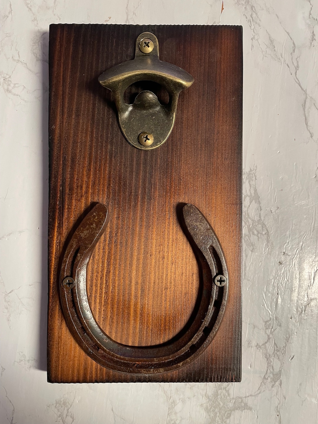 Wooden Bottle Opener/ Rustic Bottle Opener/ Horse Shoe/ Western/ Wall ...