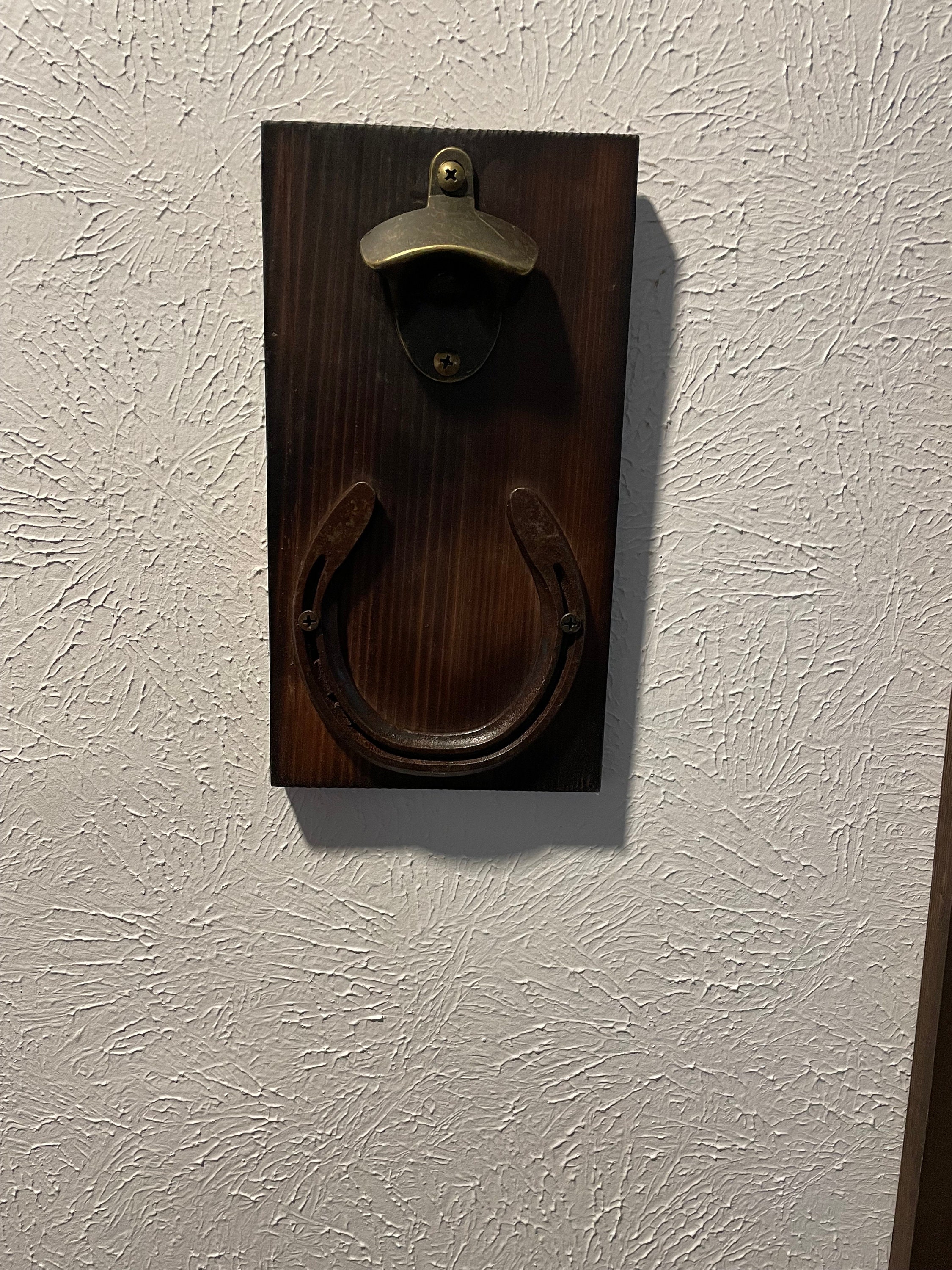 Wooden Bottle Opener/ Rustic Bottle Opener/ Horse Shoe/ Western/ Wall ...