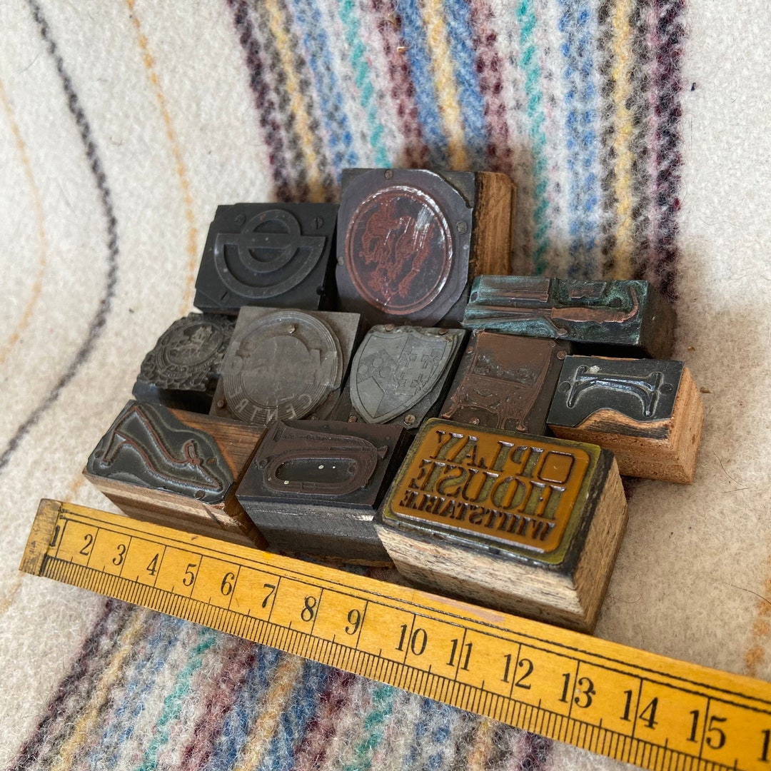 11 X RARE Original Vintage Letterpress Printing Blocks Trumpet Shoe ...