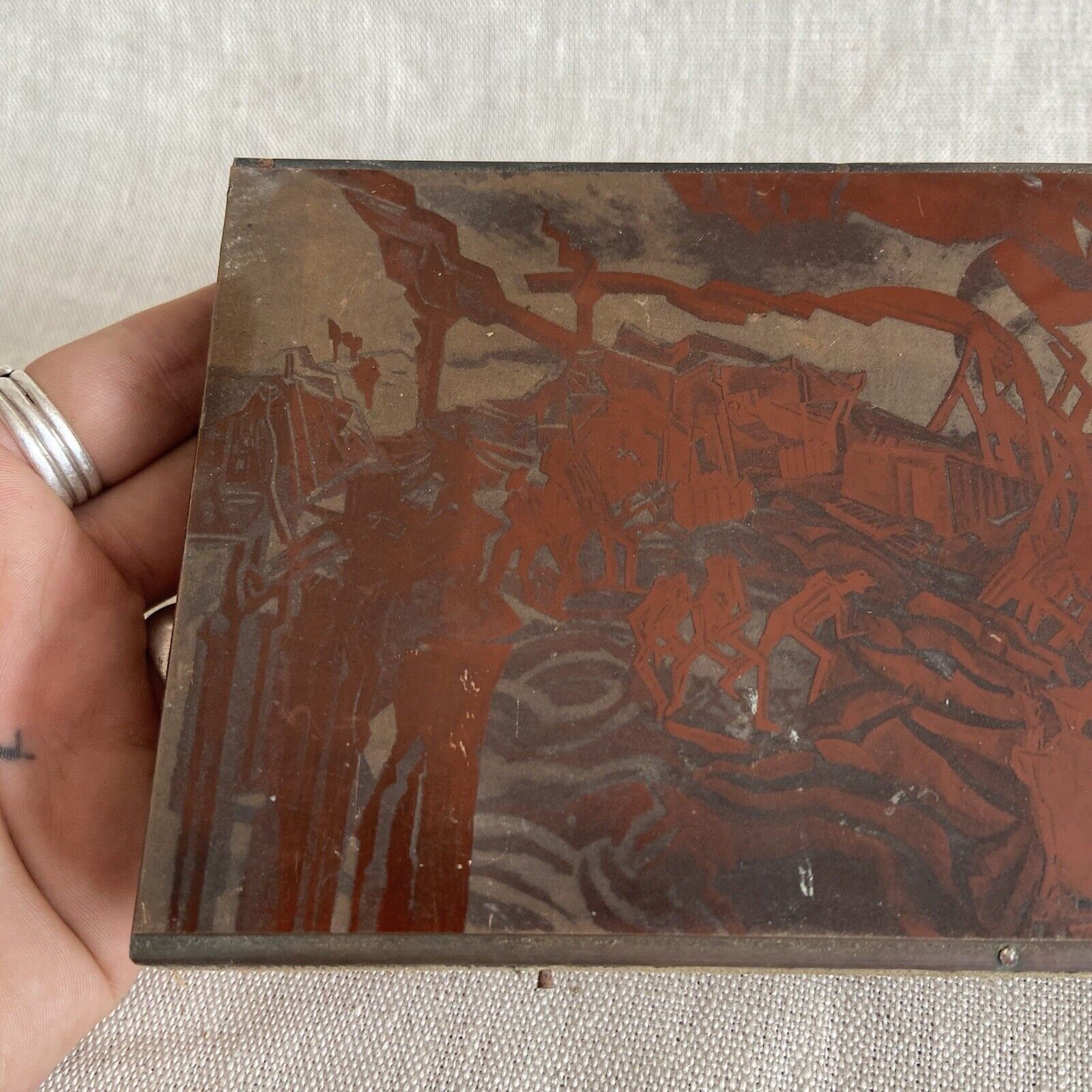 Rare Antique Copper Printing Block Industrial Socialist Realism ...